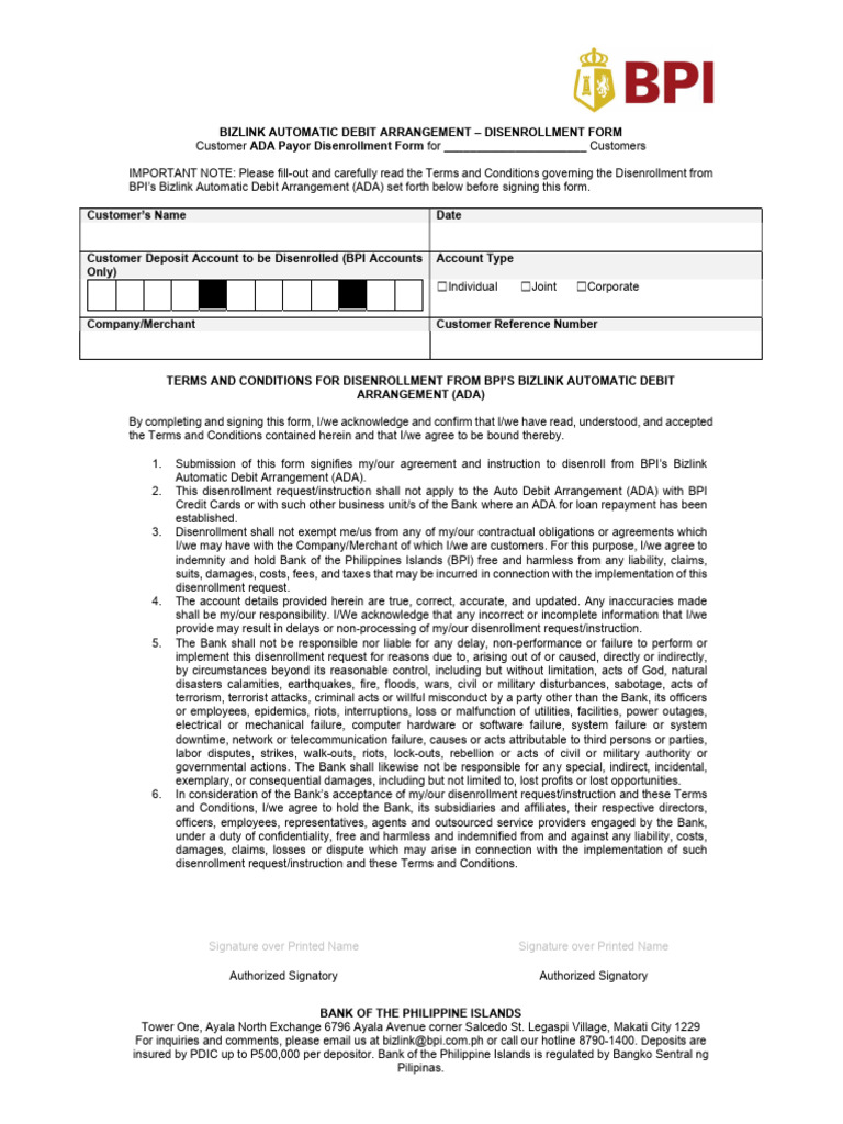ADA Subscriber Disenrollment Form | PDF | Debit Card | Business