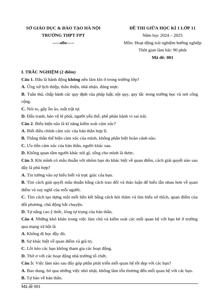 ĐỀ THI 01 GHK1. | PDF