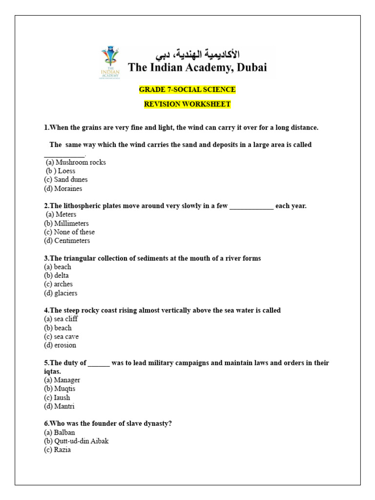 Revision Sheet Grade 7 SSC PT2 | PDF | Volcano | Types Of Volcanic Eruptions