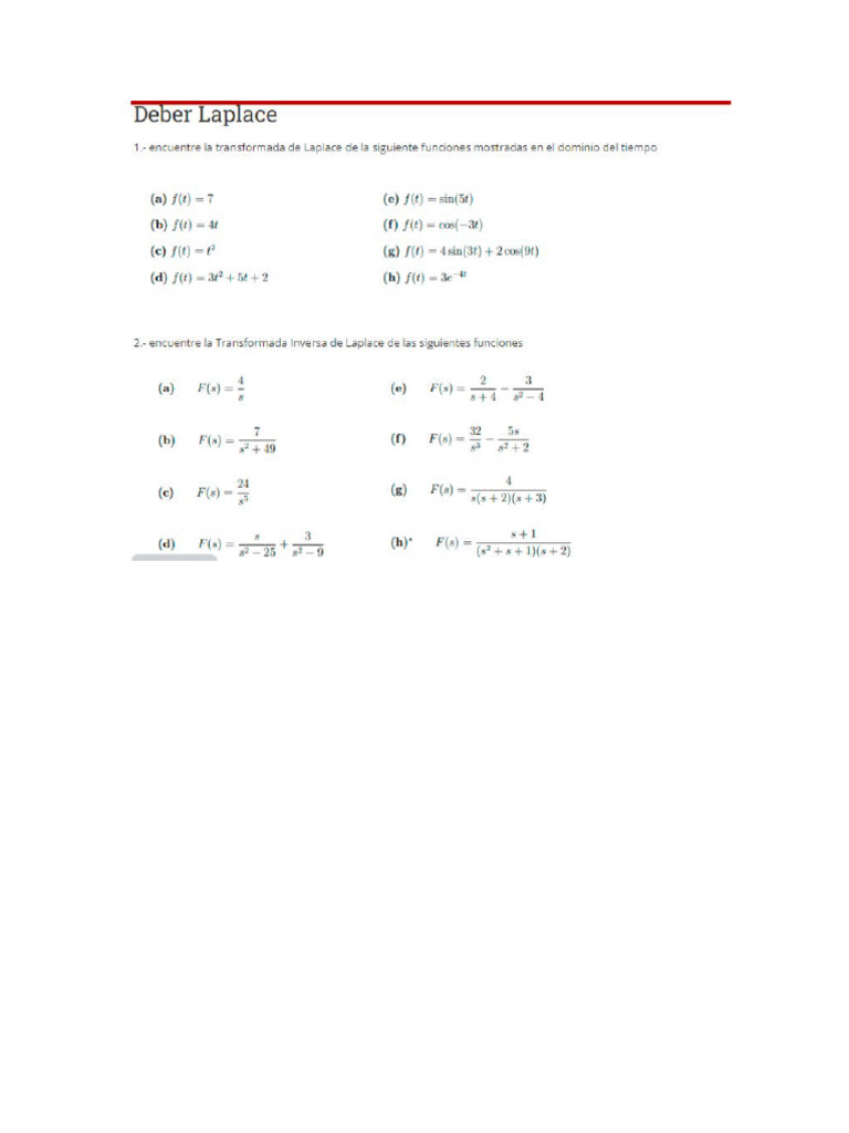 Deber Transformada de Laplace | PDF