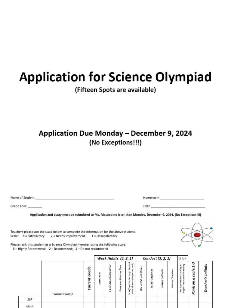 Science Olympiad 2025 Candidate Application | PDF | Science | Human Communication