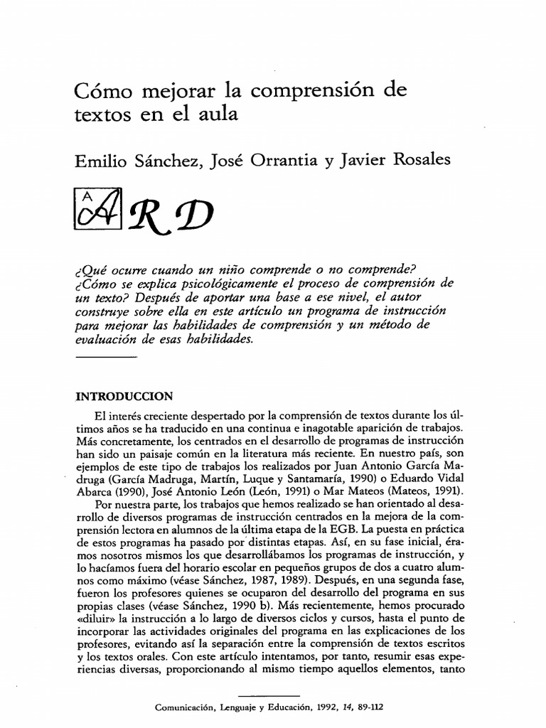 Mejora de la comprensión lectora en aula | PDF | Teoría | Mente
