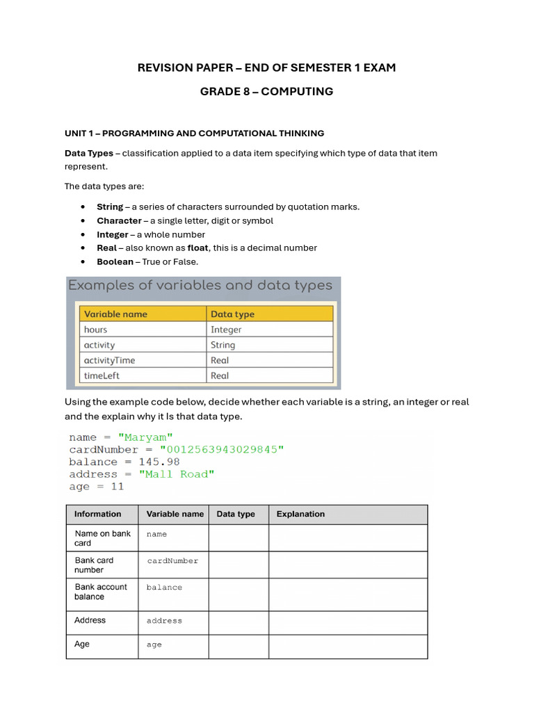 Grade 8 - EOS1 - Revision 1 | PDF | Databases | Computer Program
