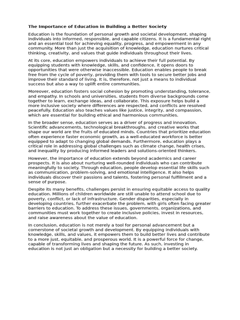 The Importance of Education in Building a Better Society | PDF | Social ...