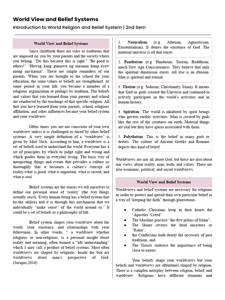 World View and Belief Systems | PDF | Baptism | God