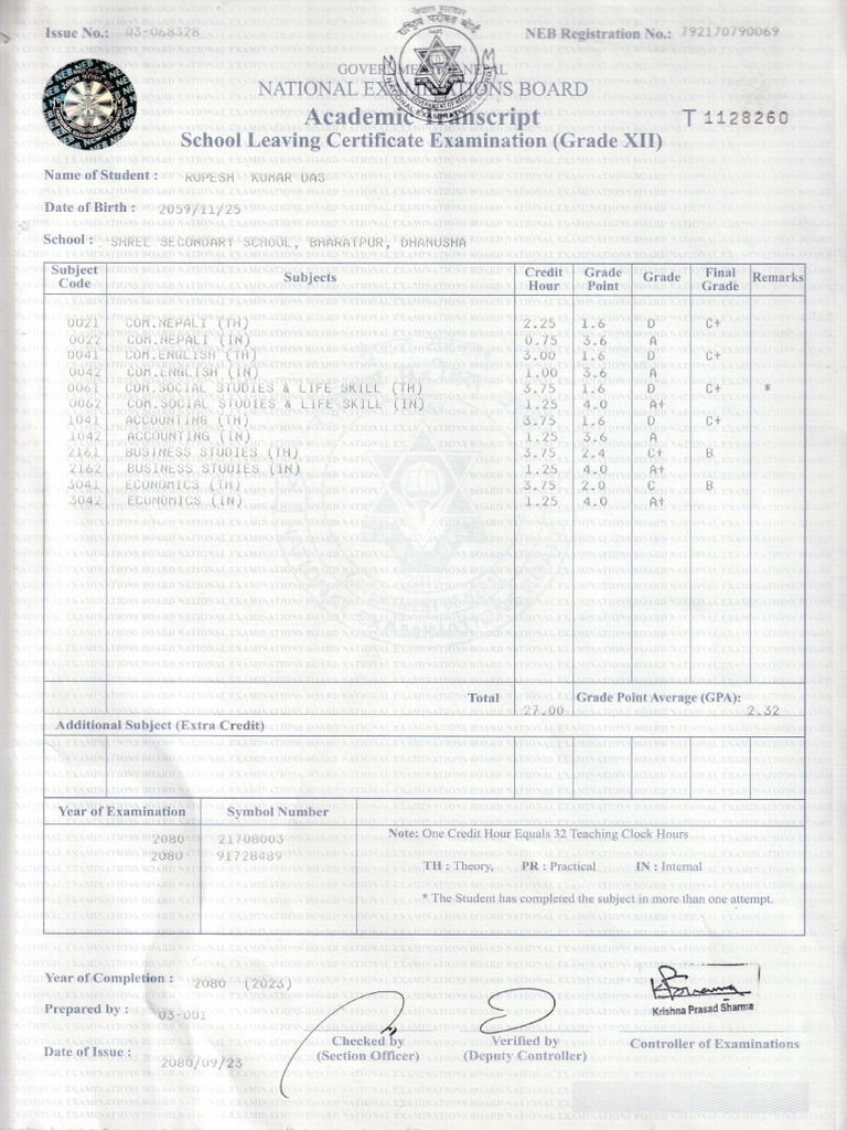 12 Grade Sheet | PDF