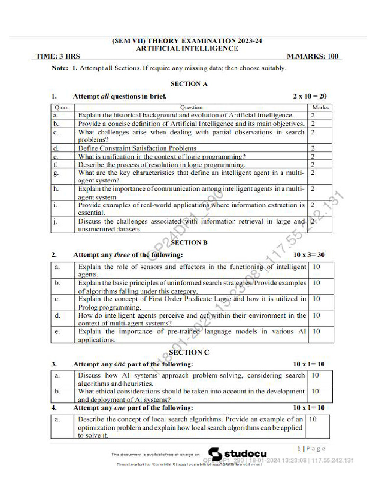 Ai - Previous - Year QP | PDF