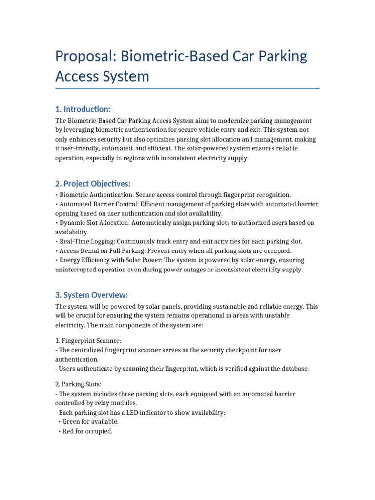 Biometric Car Parking Access System Proposal | PDF | Authentication ...