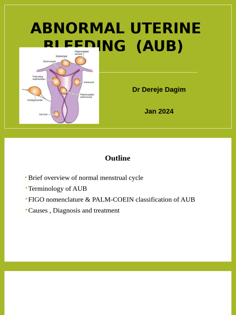 Abnormal Uterine Bleeding (AUB) : DR Dereje Dagim Jan 2024 | PDF | Menstrual Cycle | Luteinizing ...