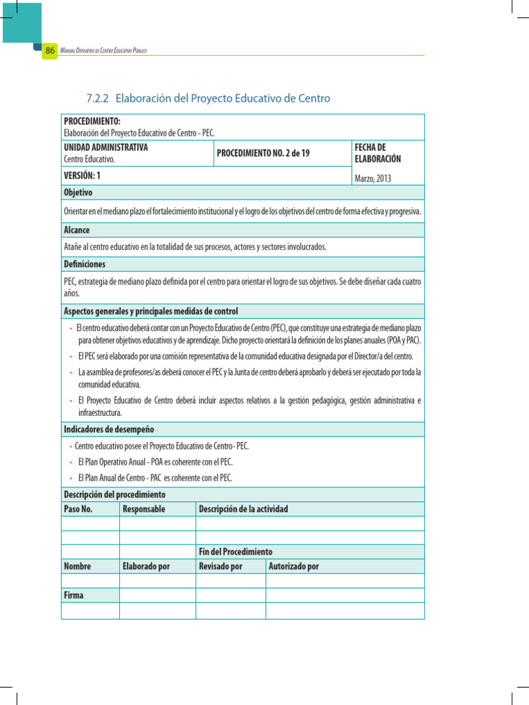 Procedimiento de elaboración del PEC | PDF