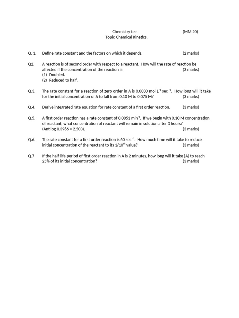 Chemistry Test Pdf