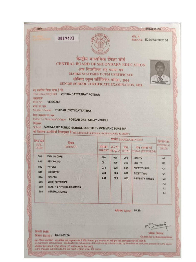 Statement of Marks of HSC (10 2) _ AICTE Approved Diploma in Commercial ...