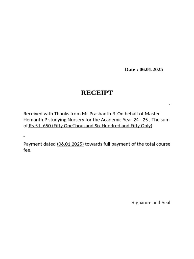 Hemanth Manual Receipt | PDF