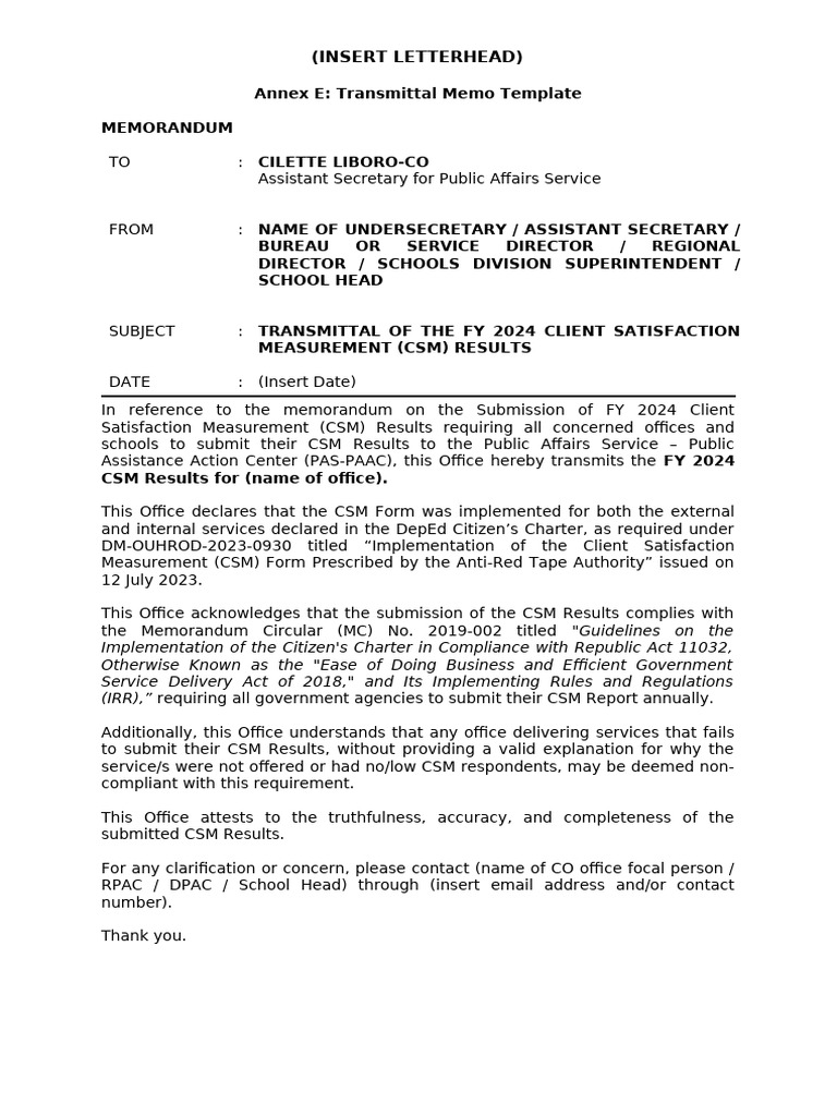 Annex E Transmittal Memo Template | PDF