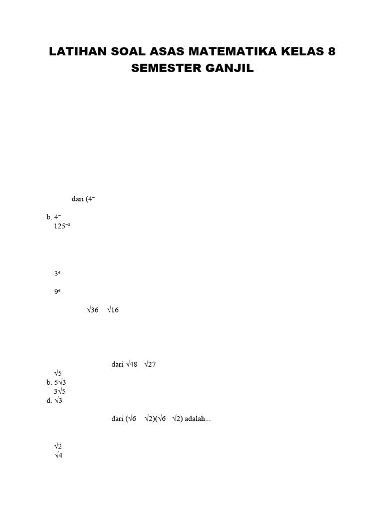 LATIHAN SOAL ASAS MATEMATIKA_VIII | PDF