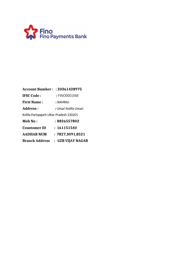 Fino Passbook | PDF