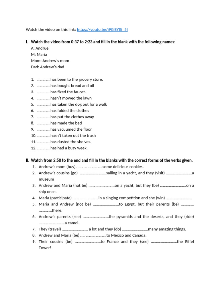 TN2 - U1 - Present Perfect Video | PDF
