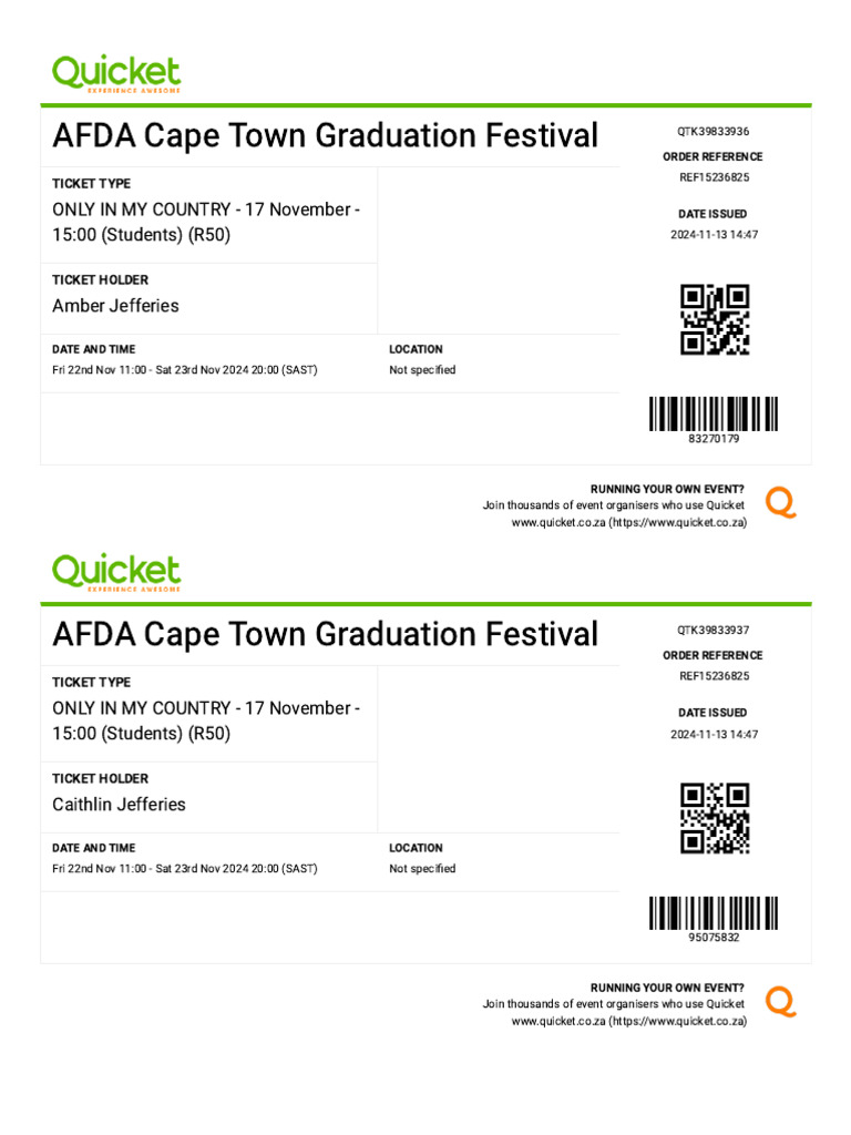 AFDA Cape Town Graduation Festival - Tickets - Quicket | PDF