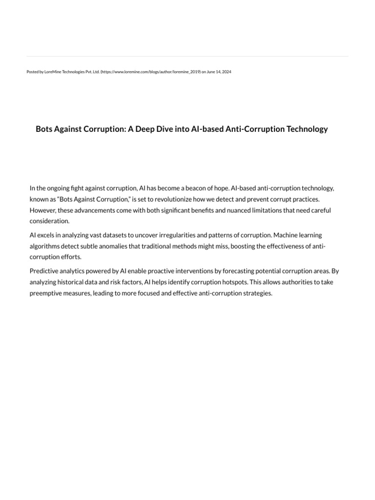 Bots Against Corruption - A Deep Dive Into AI-based Anti Corruption | PDF | Artificial ...