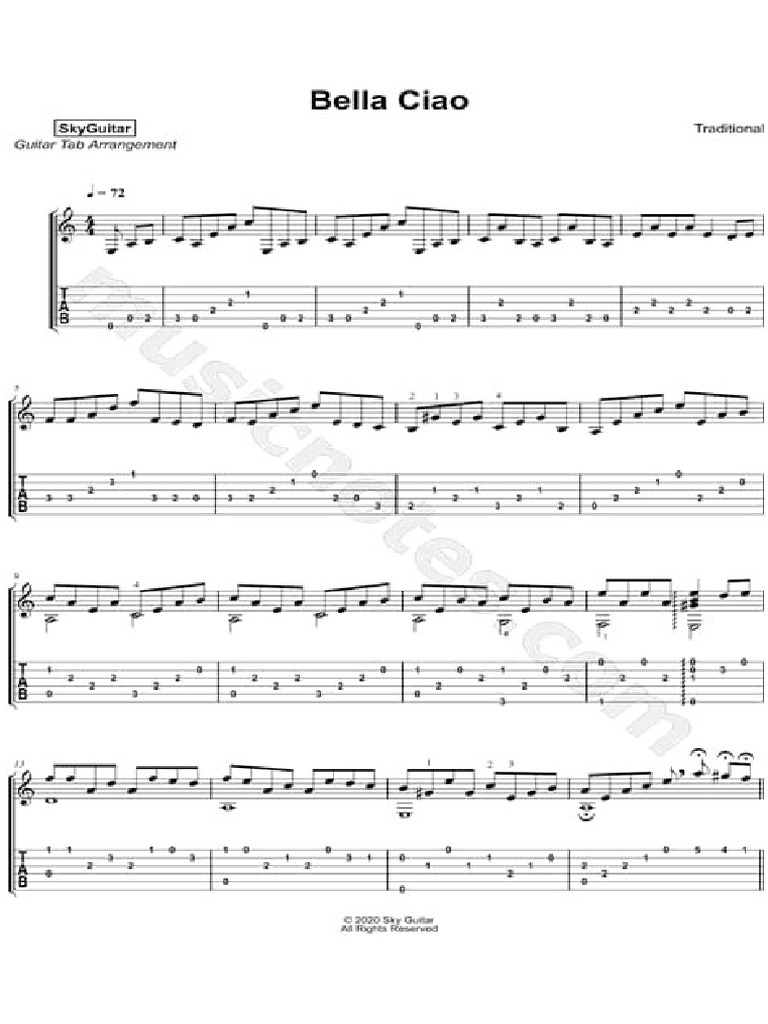 Bella Ciao Tabs + Notes (Guitar) | PDF