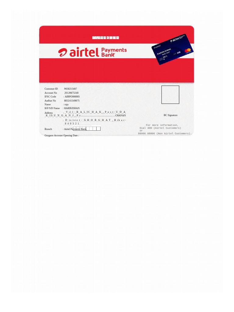 Airtel Payment Bank Passbook Guide | PDF