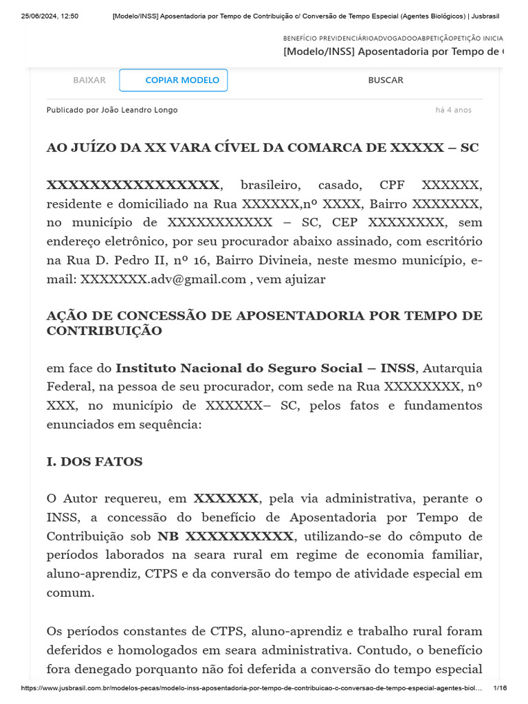 [Modelo_INSS] Aposentadoria por Tempo de Contribuição c_ Conversão de ...