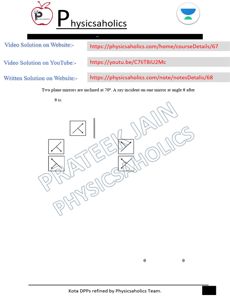 Uploads1648028241DPP-2 (JEE Main & Adv.) Plane Mirror (Image Formation, Multiple Reflections ...