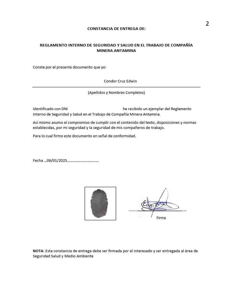 2. Constancia de Entrega de Risst de Antamina (1) | PDF