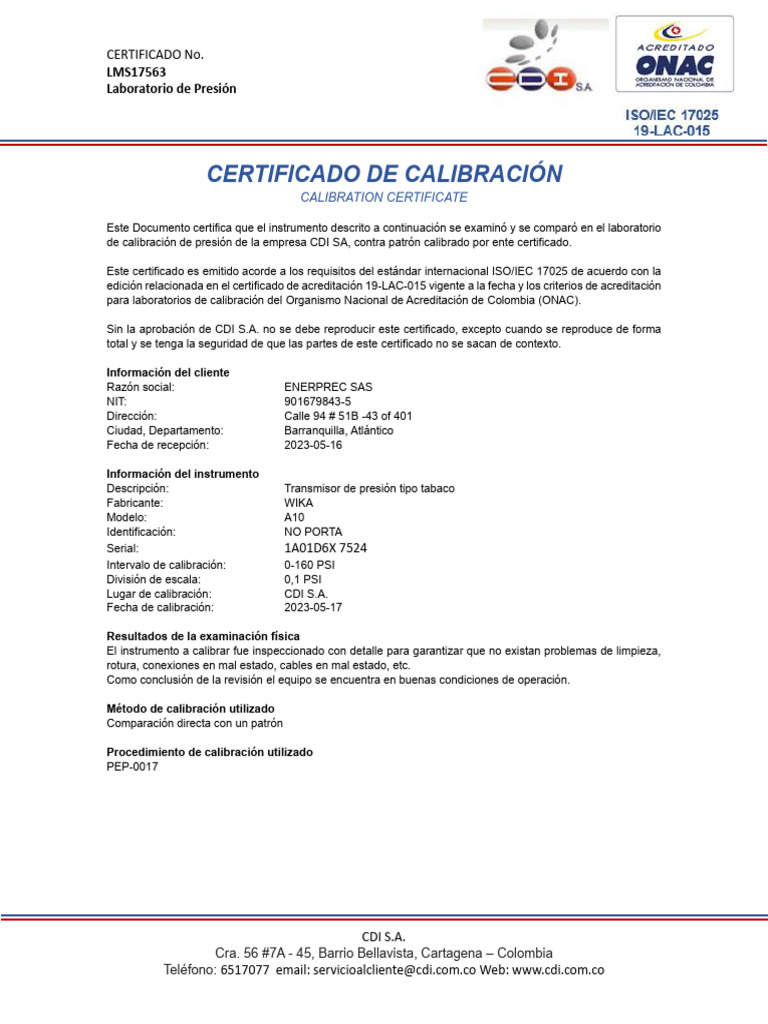 Certificado de Calibración 1a01d6x 7524 | PDF | Calibración | Science