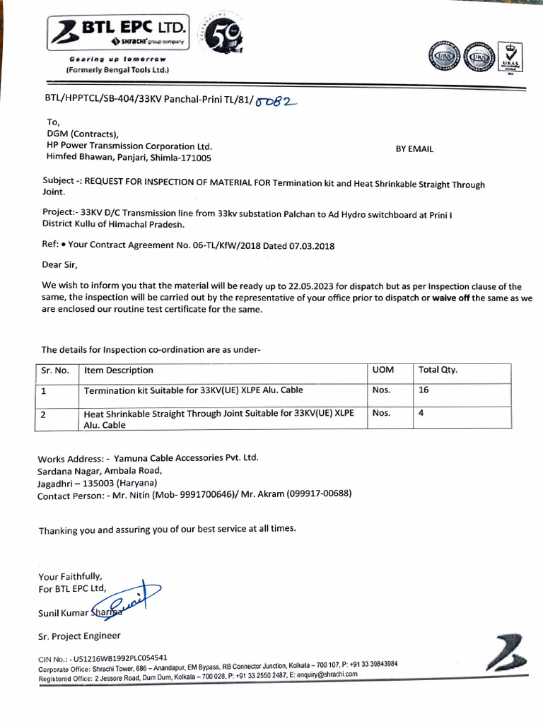 Inspection Call Termination Kit | PDF
