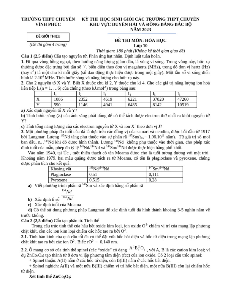 ĐỀ ĐỀ XUẤT DHBB 2023 - TRƯỜNG THPT CHUYÊN VĨNH PHÚC | PDF