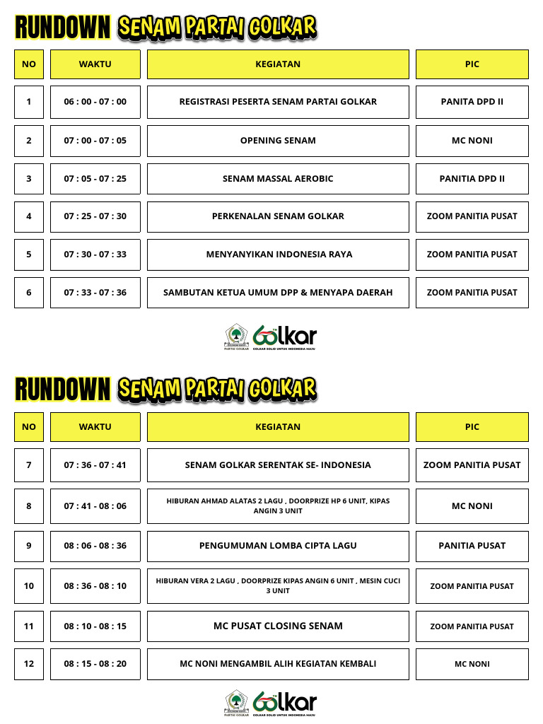 Susunan Acara Senam Golkar | PDF