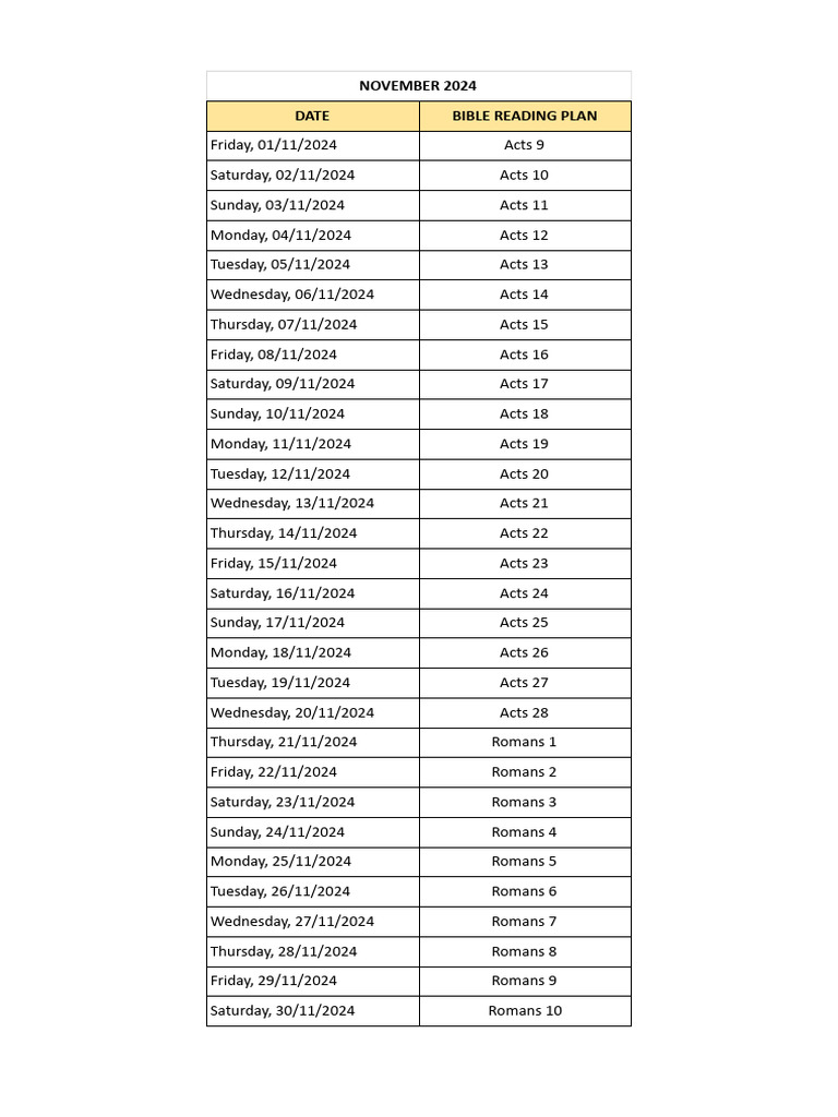 Bible Reading Plan - November 2024 | PDF