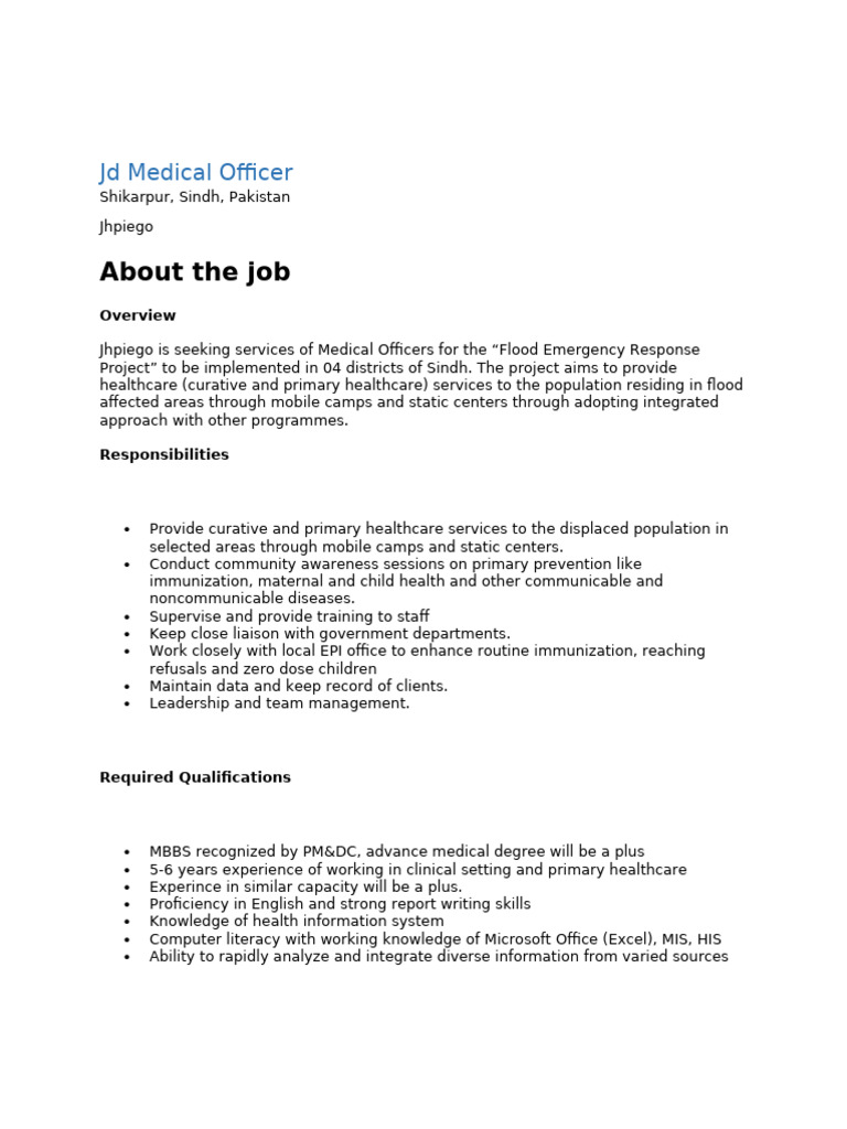 Jd Medical Officer | PDF