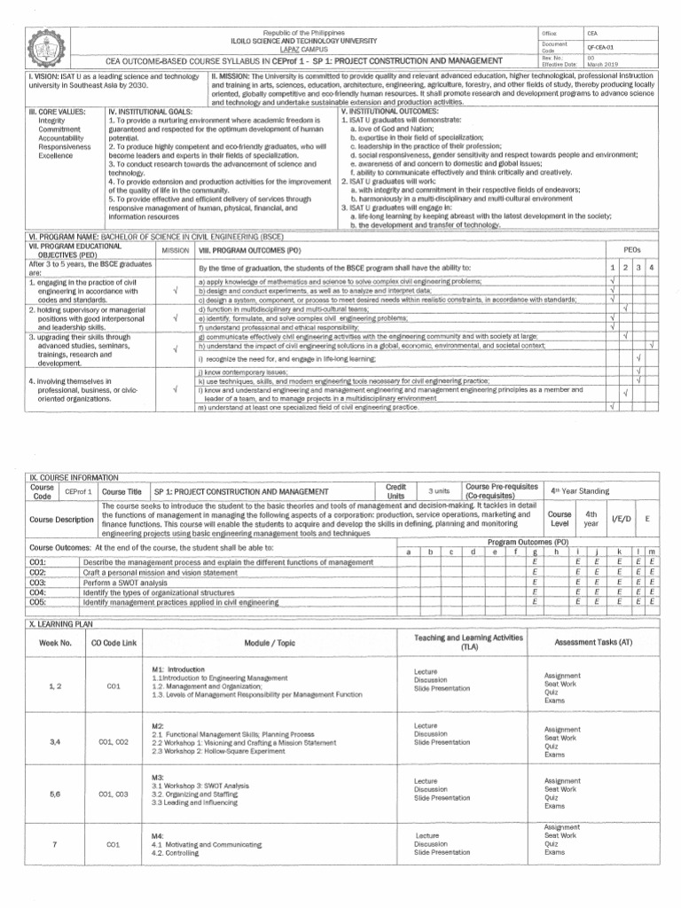 SP 1 Project Const and MGR | PDF