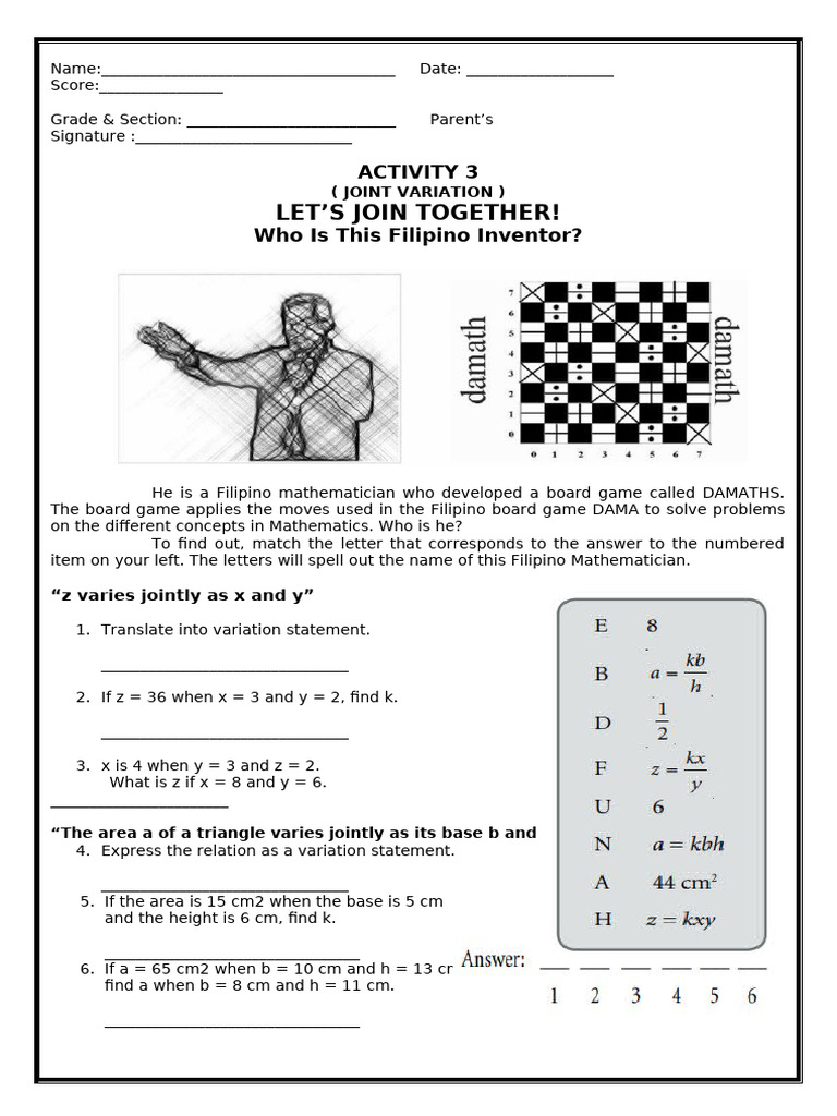 Activity 3 Joint Variation Pdf