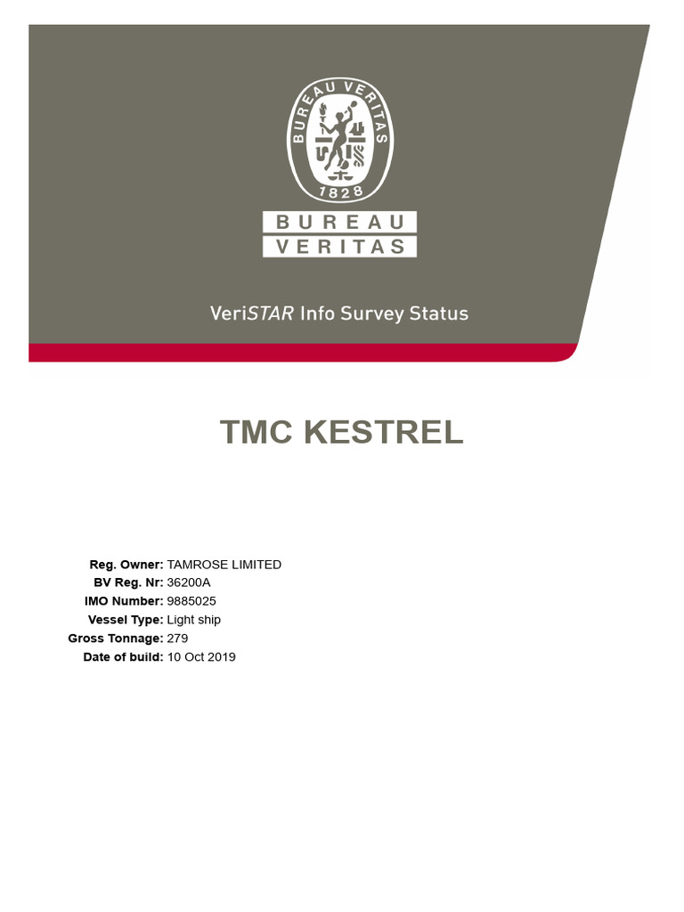 TMC Kestrel Ship Status Report | PDF | Ships | Water Transport