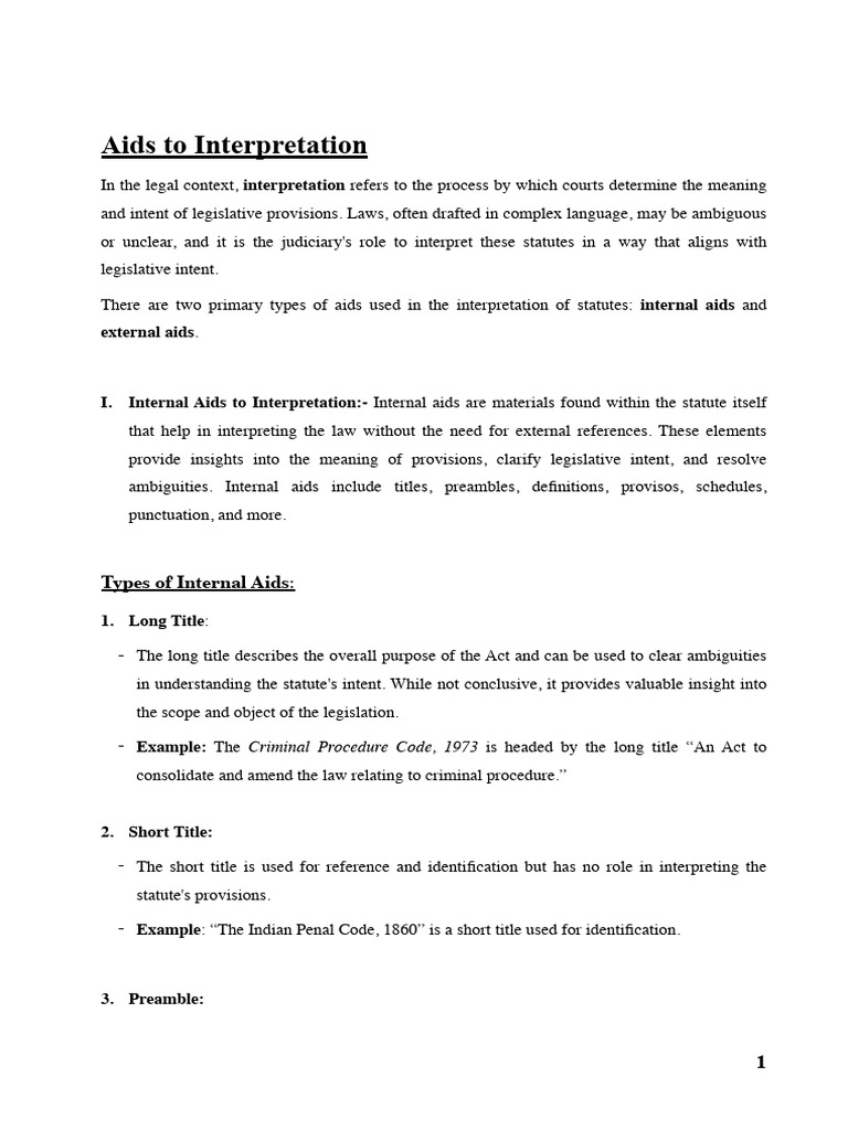 Notes-Aids To Interpretation | PDF | Common Law | Public Law