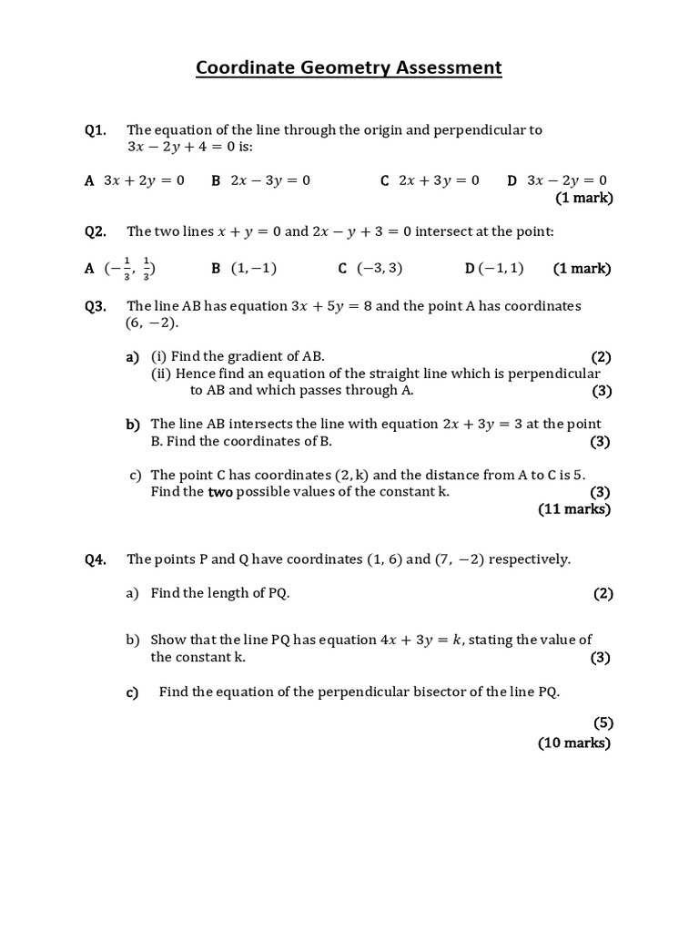 Coordinate Geometry Assessment Questions | PDF | Circle | Differential ...