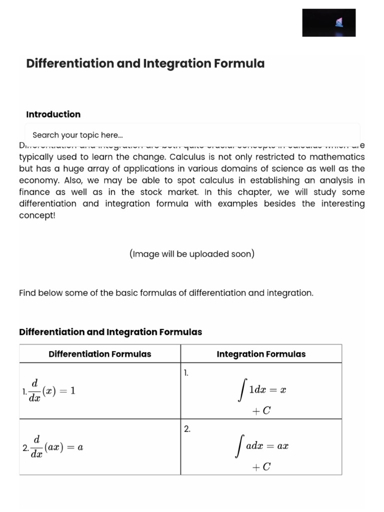 Differentiation and Integration Formula (1) | PDF
