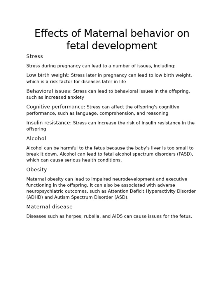 Maternal Behavior's Impact on Fetal Health | PDF