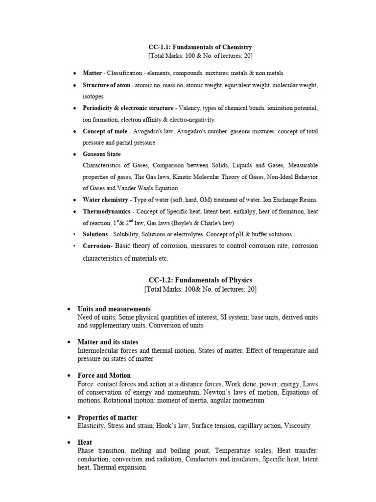 Syllabus of Physics, Chemistry and Maths | PDF | Gases | Chemistry