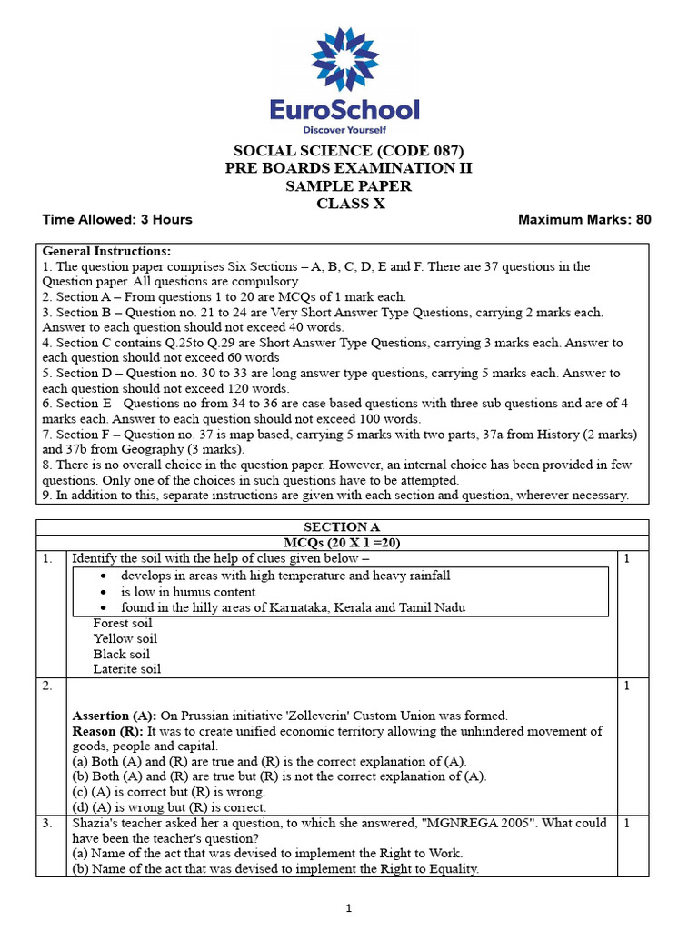 Social Science - Practice Paper PrelimsII - Grade 10 - QP | PDF | Manuscript | Books