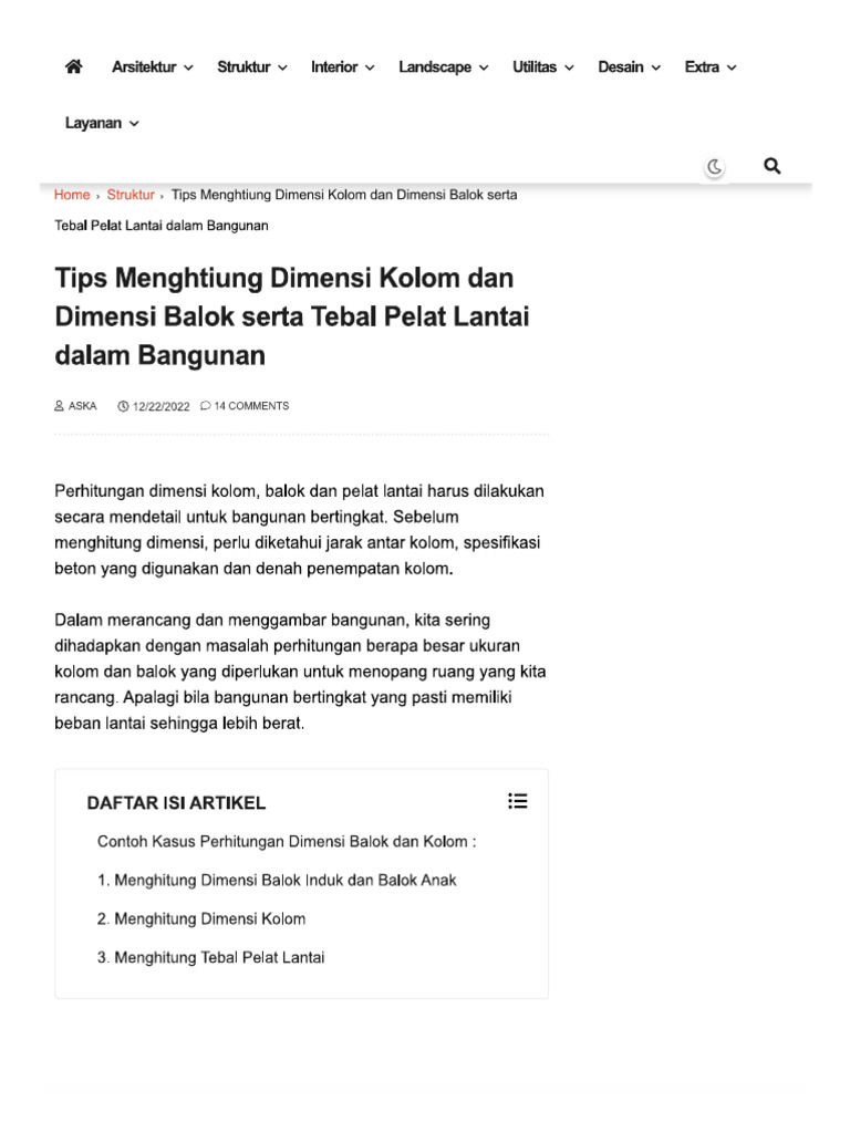 Menghitung Dimensi Kolom Dan Balok | PDF
