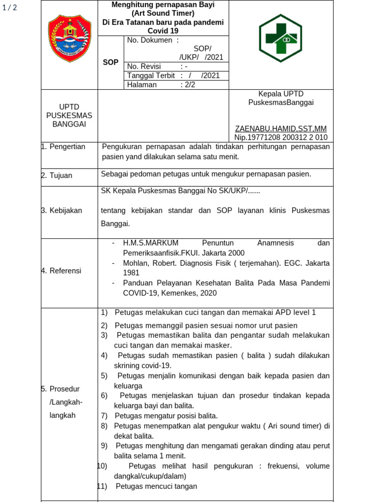 Sop Menghitung Pernapasan Bayi | PDF