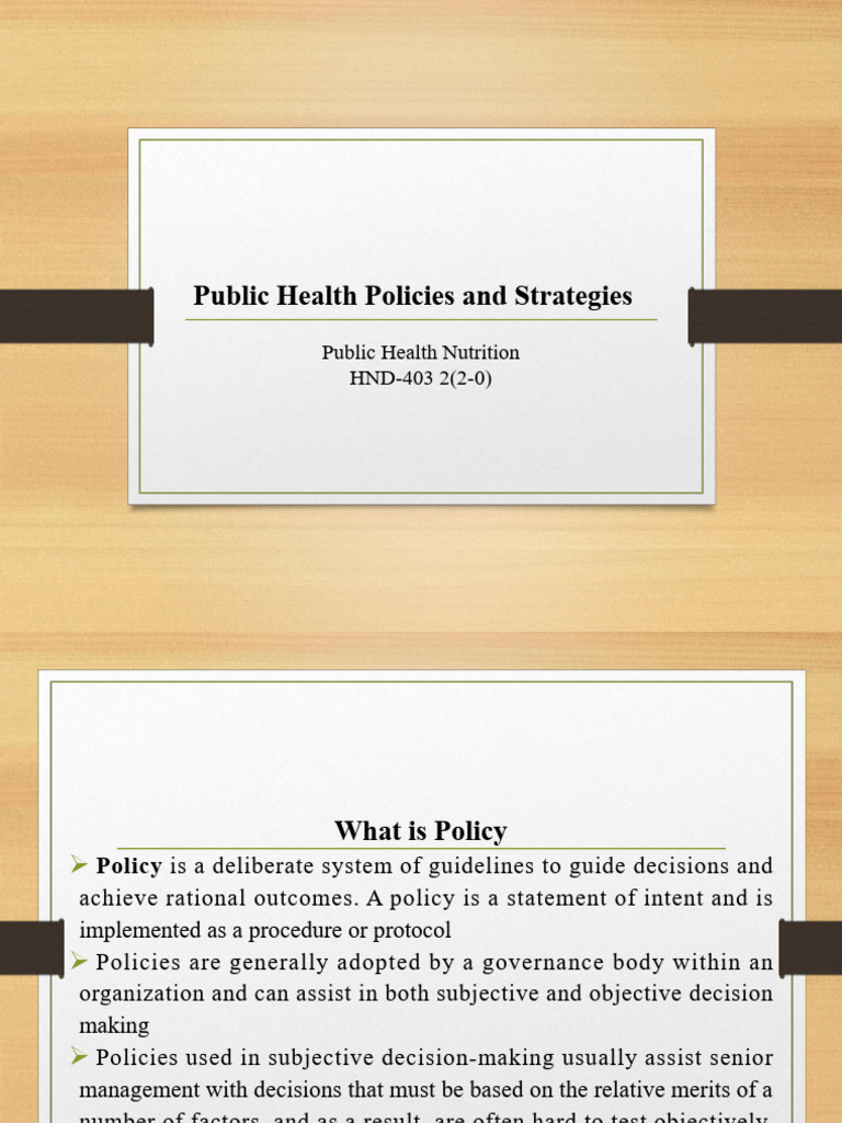 HND-403 Public Health Policies and Strategies | PDF | Policy | Health ...