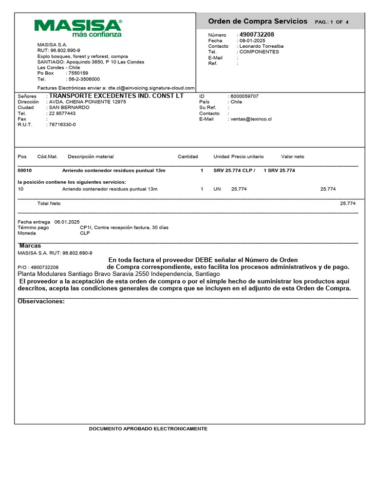 Orden de Compra Servicios: PAG.: 1 OF 4 | PDF | Pagos | Daños y perjuicios