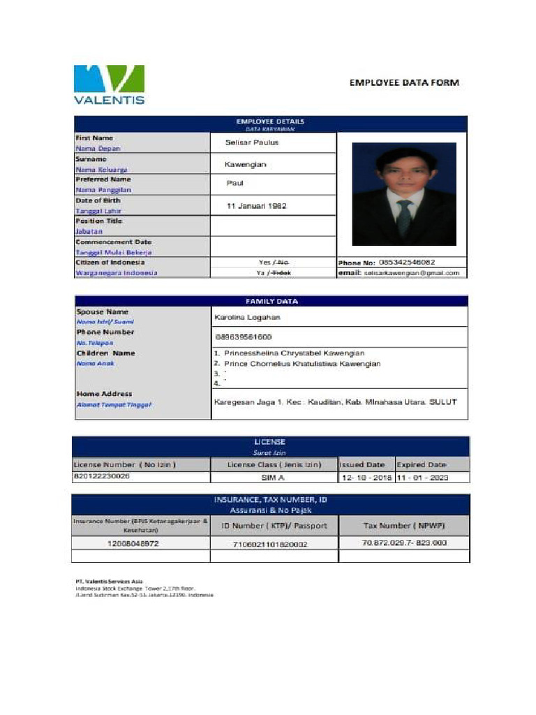 Employee Data Form | PDF