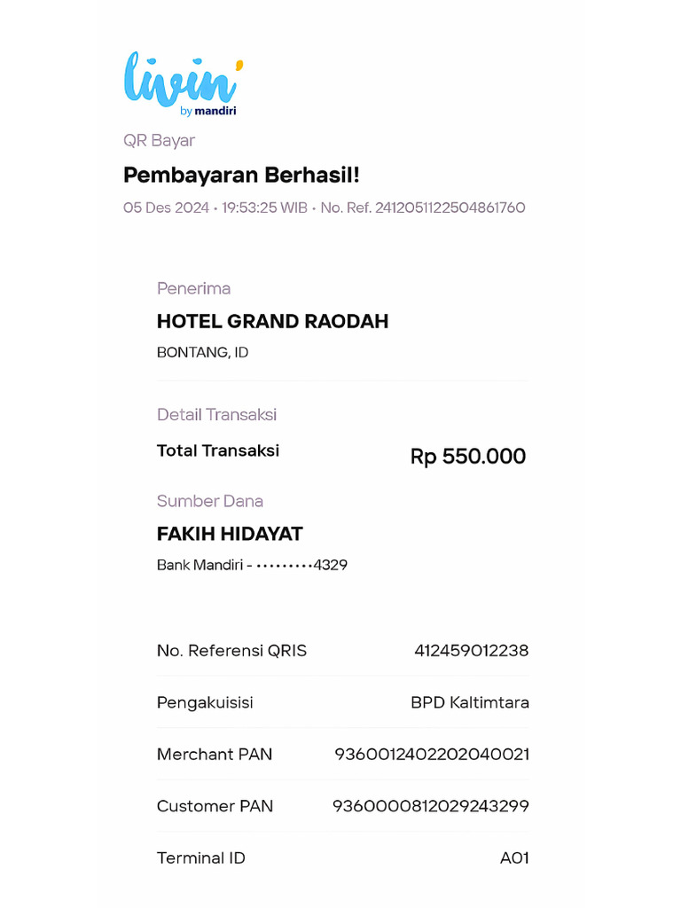Nota Hotel Sangatta Fakih & Agung | PDF