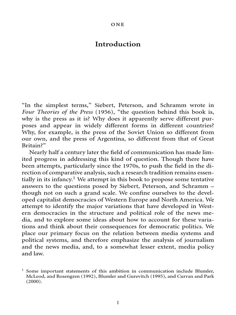 Comparing Media Systems Three Models of Media and ... - (ONE ...